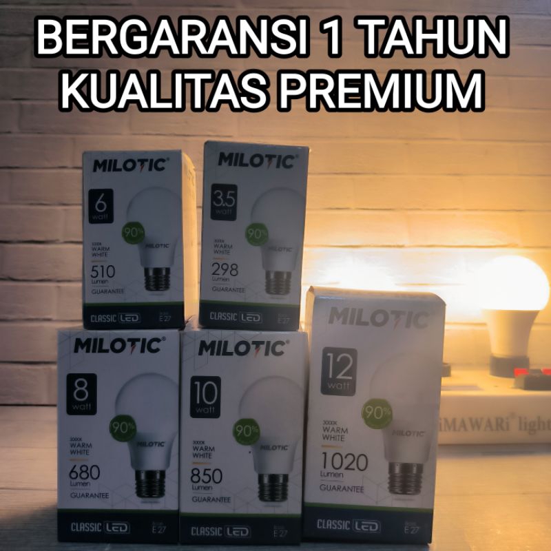 Jual LAMPU BOHLAM LED MILOTIC WARM WHITE / KUNING 3000K 3W 6W 8W 10W ...