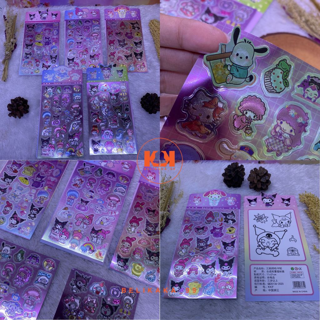 Jual Sticker Hologram Mewarnai Motif Sanrio Melody Kuromi Cinnamoroll