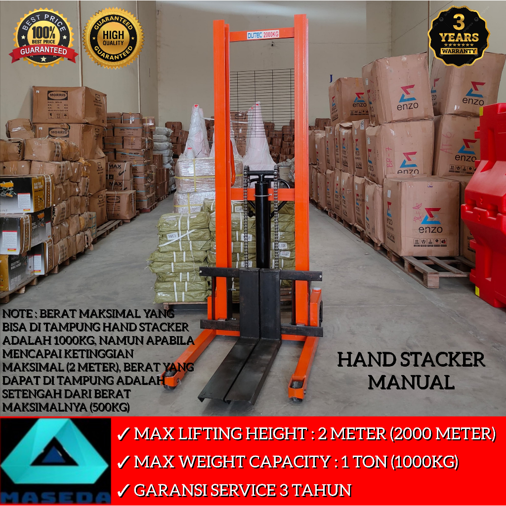 Jual Hand Stacker Hand Lift Hand Forklift Pallet Manual 1 Ton x 2 meter ...
