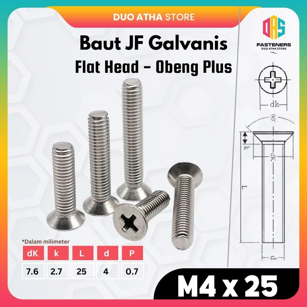 Jual M4x25 Baut JF Flat Head Baut JF M4 x 25 Obeng Plus | Shopee Indonesia
