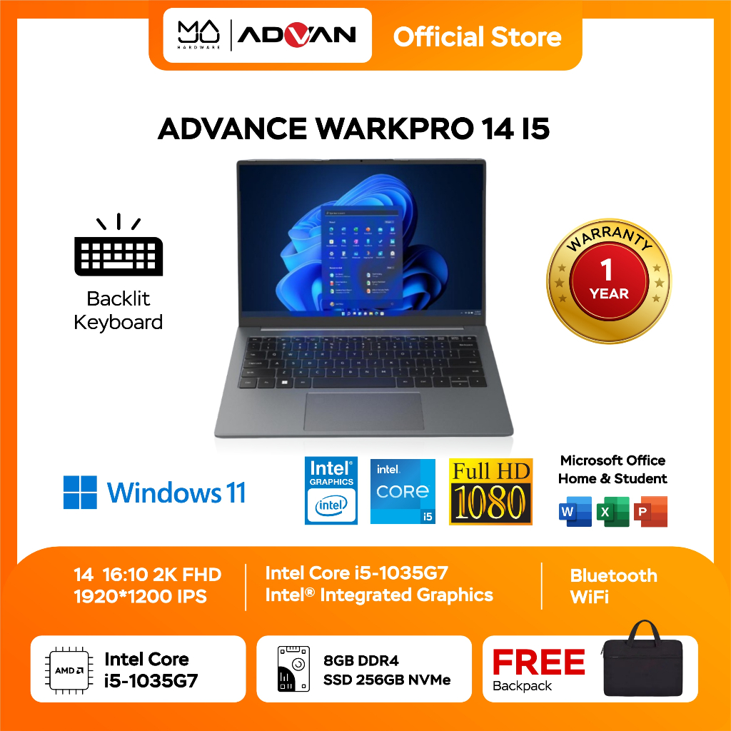 Jual Laptop ADVAN Workpro Core i5-1035G7 8GB 256GB SSD 14'' FHD W11 ...