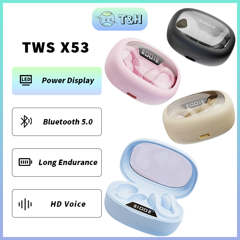 Jual (COD) X53 Ear Clip Bluetooth Earphone BT5.3 TWS Open Ear Headset Nirkabel Olahraga dengan ...