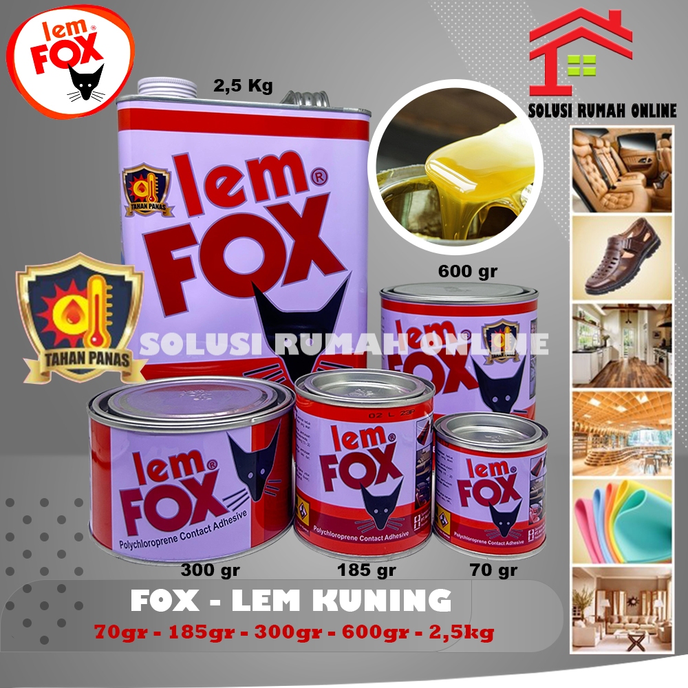 Jual Lem Fox Kuning Serbaguna 70 gr – 185 gr – 300 gr – 600 gr – 2.5 kg / Galon Lem HPL Vinyl ...