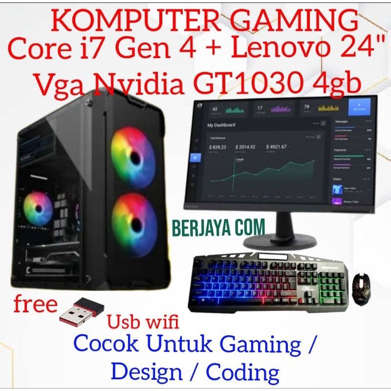 Jual Full Set I7 Gen 4 - Led Lenovo 24" - Vga Nvidia GT1030 4gb - 16gb Ram - 500gb Ssd - Pc ...