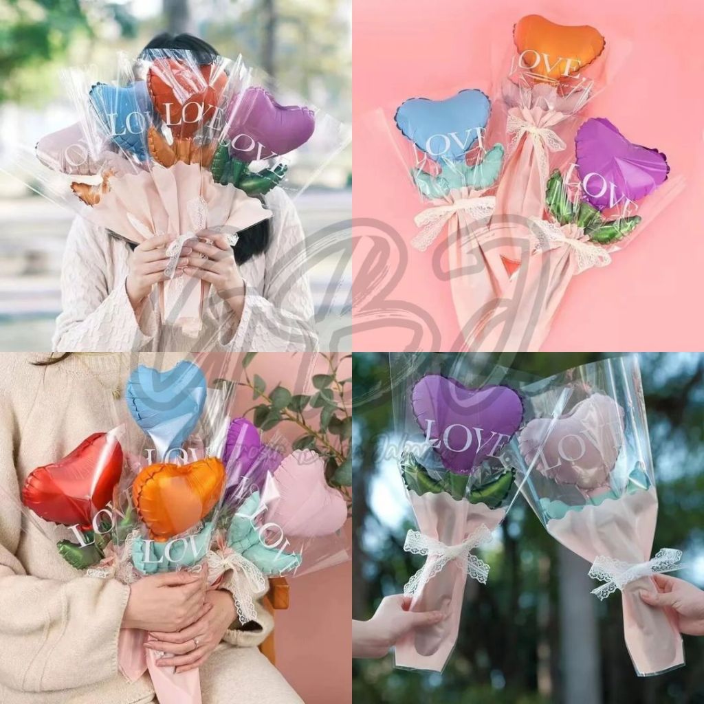 Jual Balon Foil TANGKAI Buket Bunga / Flower lOVE Bouquet / Bunga Hati ...
