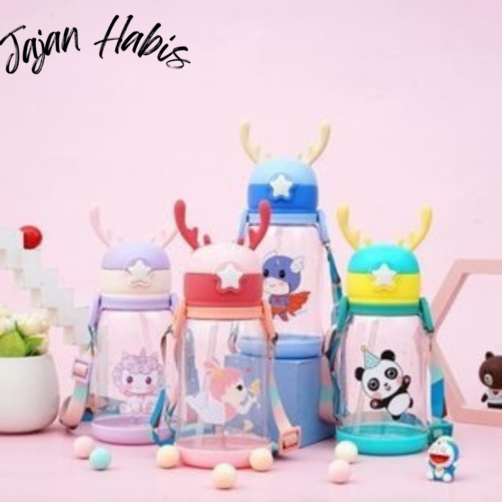Jual JABIS Botol Air Minum Anak Sedotan 610ml Botol Minum Anak Karakter Kartun Model Tanduk Rusa ...