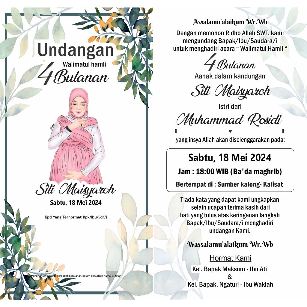 Jual cetak Undangan Walimatul Hamli 7 bulananan 3 bulanan 4 bulanan ...