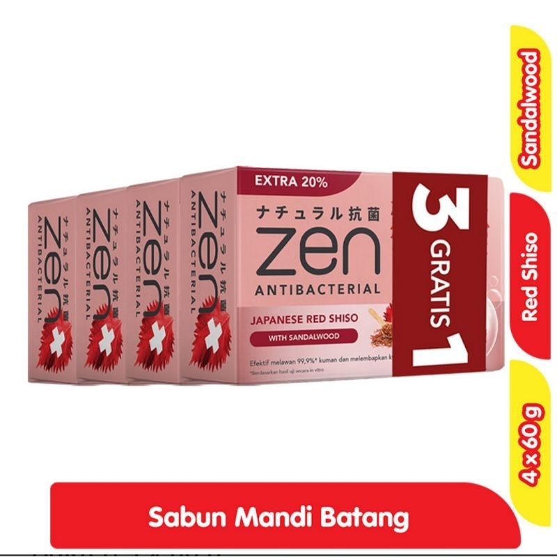Jual ZEN Anti Bacterial Sabun Mandi Batang Japanese Red Shiso 4 × 60 g ...