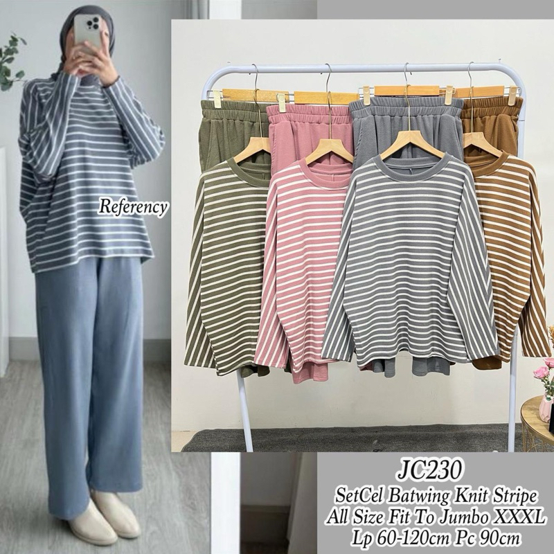 Jual LIKE&BUY Oneset batwing stelan Salur Knit Oversize | Shopee Indonesia