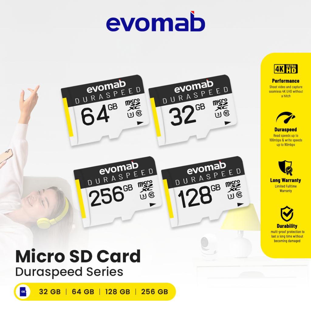 Jual evomab Memory Card Micro SD 256GB 128GB 64GB 32GB Duraspeed Series ...