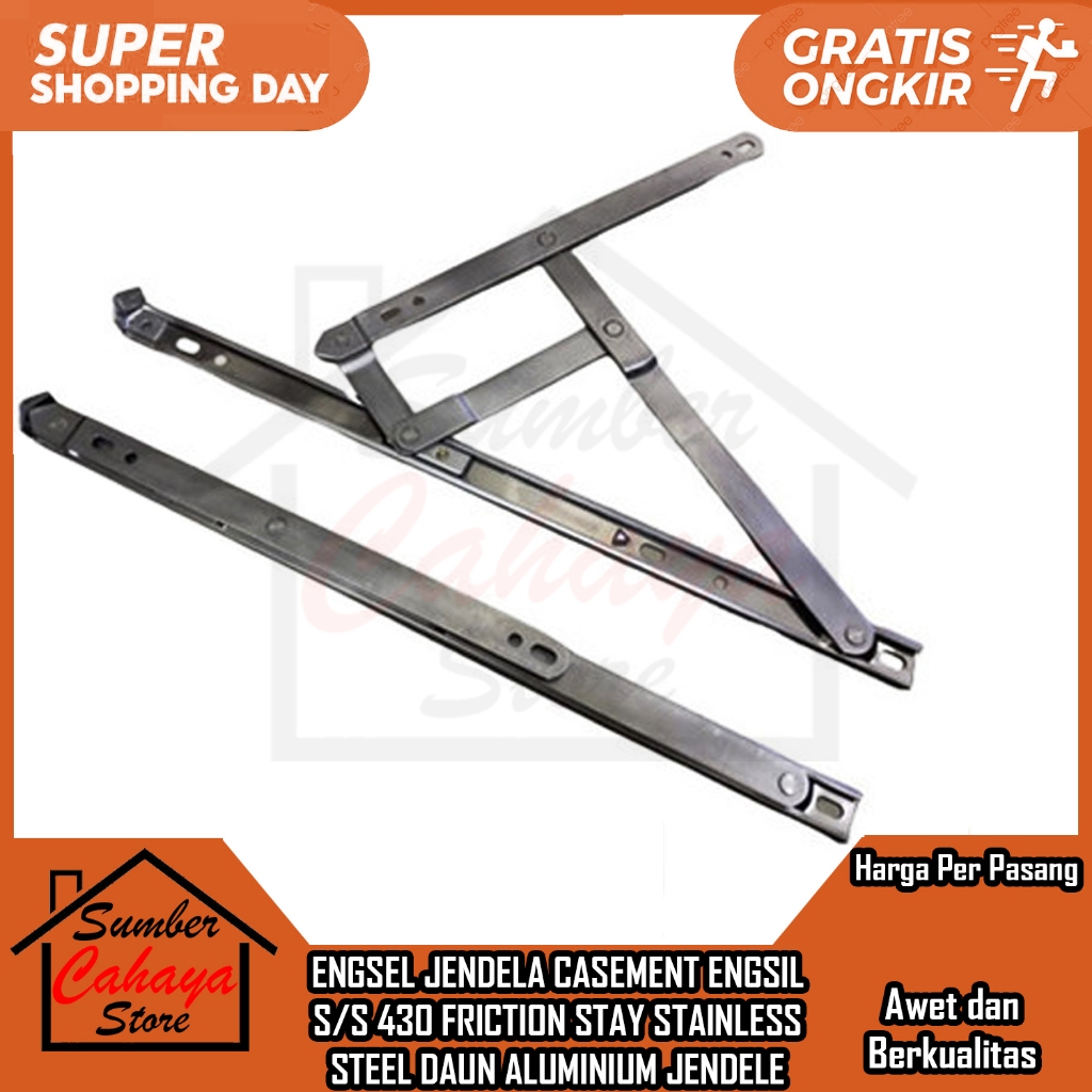 Jual ENGSEL JENDELA CASEMENT FRICTION STAY SLIDER FS SS 8 10 12 14 16 ...