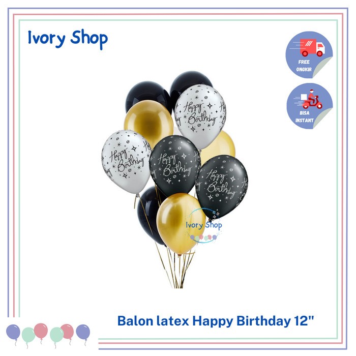 Jual Balon Latex Motif Happy Birthday HBD 12 inch 1pak isi 100pcs ...