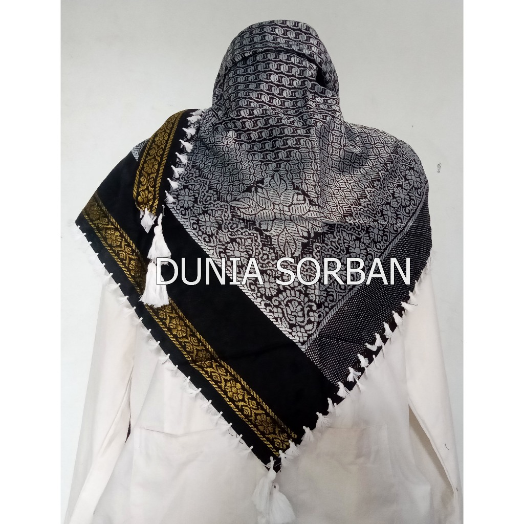 Jual Sorban Kashmiri Persegi Hitam Putih Import India - Rida Shawl ...
