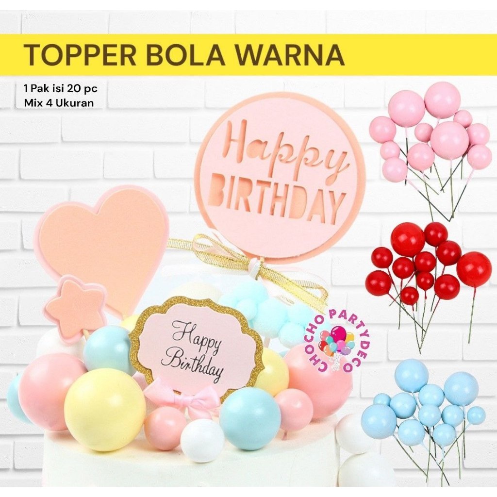 Jual Topper Bola Warna Isi 20 / Topper Cake Bola Macaron / Topper Kue ...
