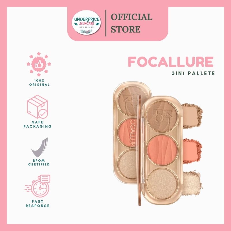Jual FOCALLURE 3IN1 Pallete | Blush, Contour, Highlighter | Packaging ...
