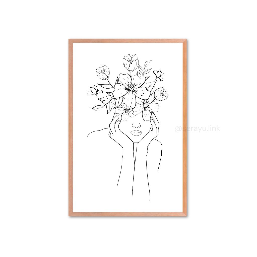 Jual Poster Abstract Line "Woman and Flowers" Plus Bingkai Kayu ...