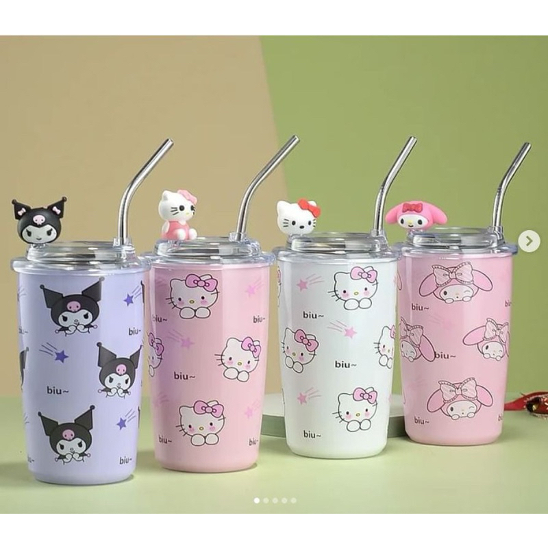 Jual Botol Minum Anak Stainless Steel Sanrio 450ML Vacuum cup dengan sedotan Botol Minum Anak ...