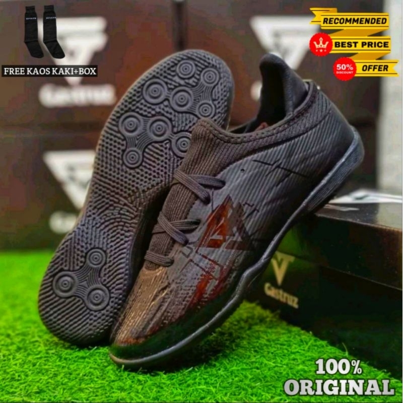 Jual Sepatu futsal gastruz speed full black original free kaos kaki dan ...
