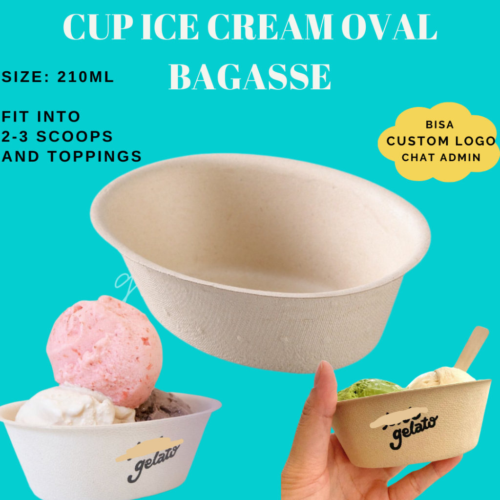 Jual Bagasse Cup Ice Cream Oval Tempat Ice Cream Es Krim Gelato ...