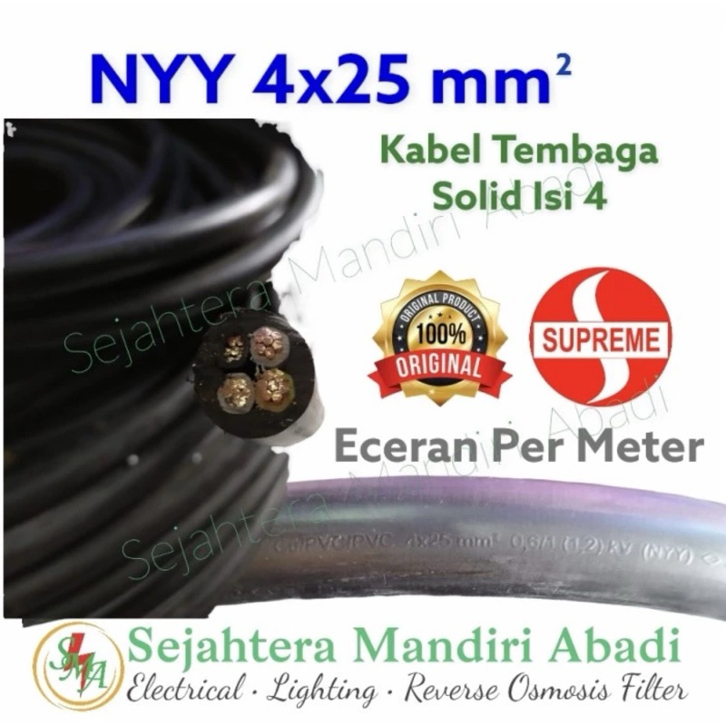 Jual Kabel NYY 4x25 mm Supreme Kawat Tembaga Solid Isi 4 Per Meter Tupur Tufur | Shopee Indonesia