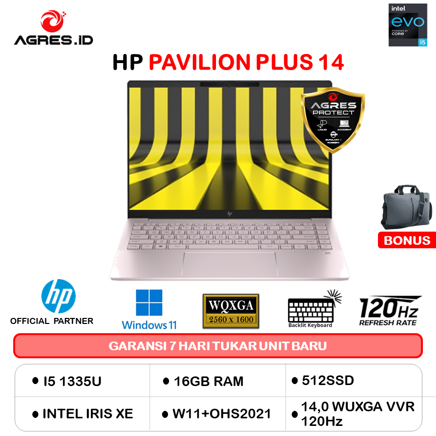 Jual HP PAVILION PLUS 14 I5 1335U 16GB 512GB W11+OHS 14.0WQXGA VRR 120HZ IPS BLIT 2Y SLV ...