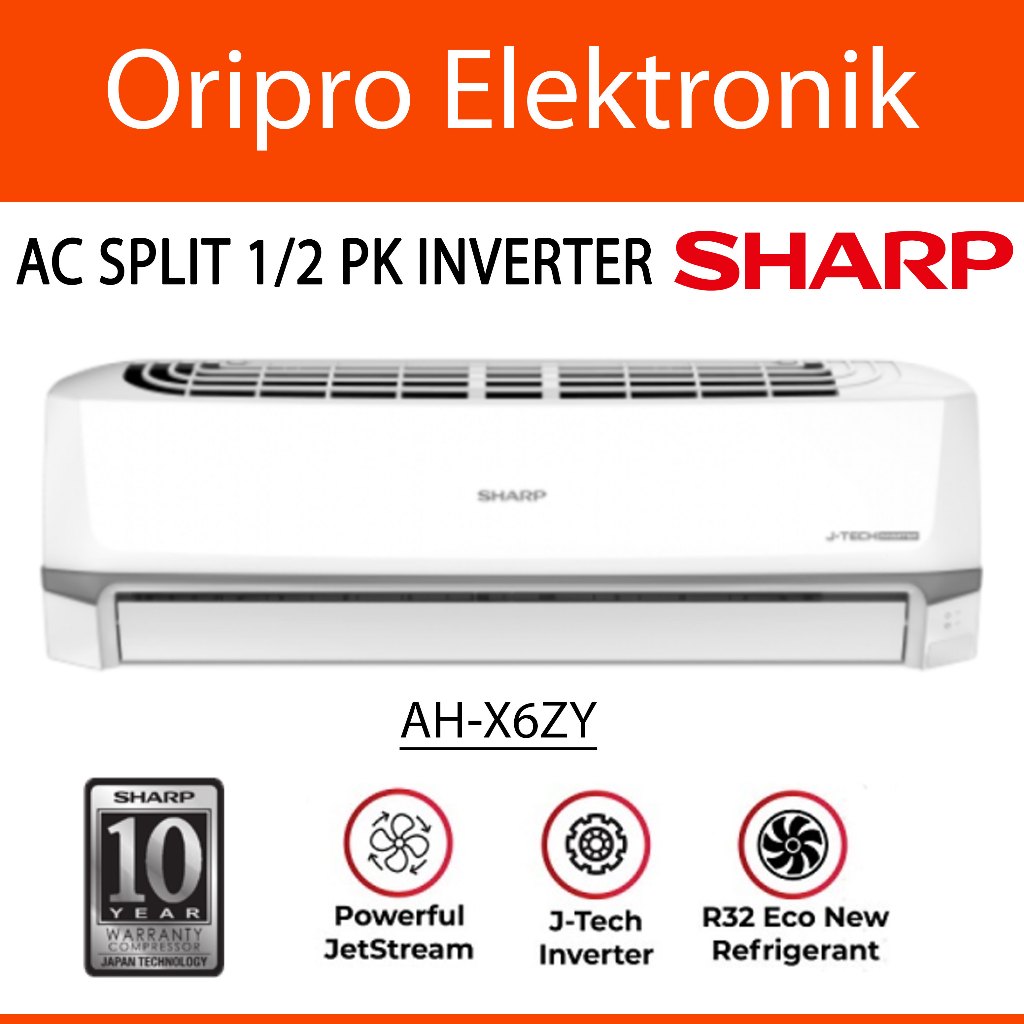 Jual Air Conditioner AC 1/2 PK 0.5 PK Sharp J-Tech Inverter AH-X6ZY ...