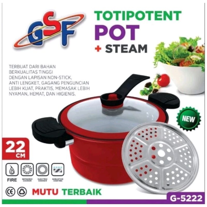 Jual TOTIPOTENT POT + STEAM GSF G-5222 22CM panci presto gsf panci ...