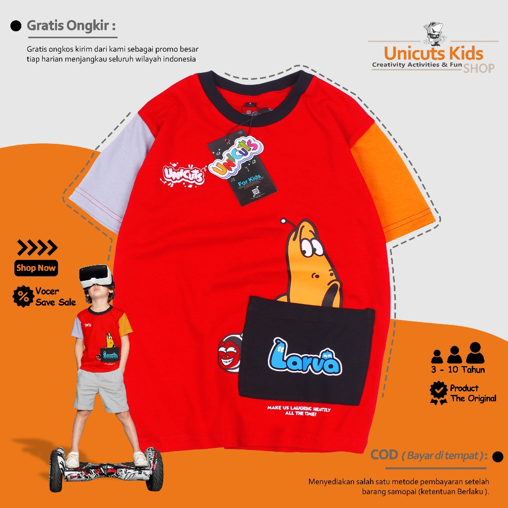 Jual Kaos Anak Premium Larva Ulat Laki Laki Dan Perempuan 3-10 Tahun ...