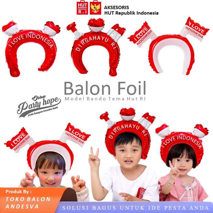 Jual Per pack Balon foil Bando Merah Putih / Balon Bando bendera i love ...