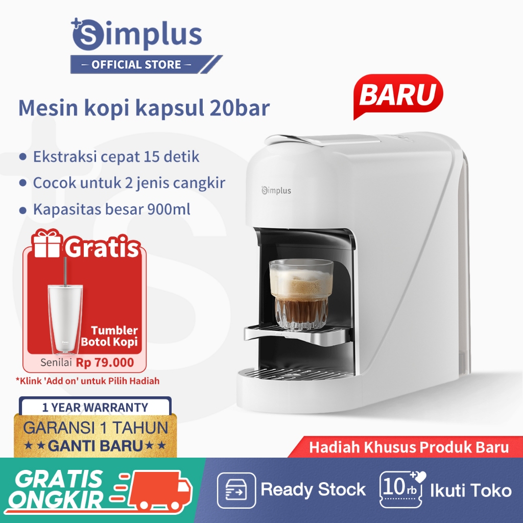 Jual Simplus Mesin Kopi Kapsul Mesin Espresso Otomatis 20Bar 900ml Cocok untuk Kopi Kapsul ...
