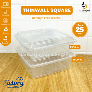 Jual [25 PCS] Thinwall Square Victory Kotak Makan Plastik Wadah Persegi Food Container 2500ml ...