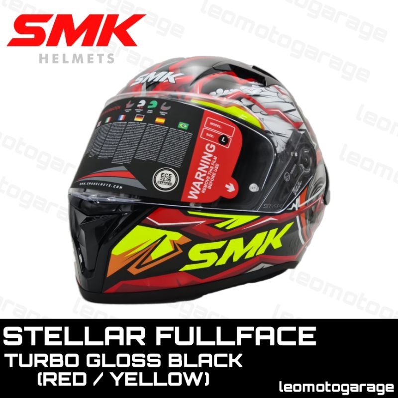 Jual HELM SMK STELLAR TURBO FULL FACE GLOSS BLACK (RED/YELLOW) | Shopee ...