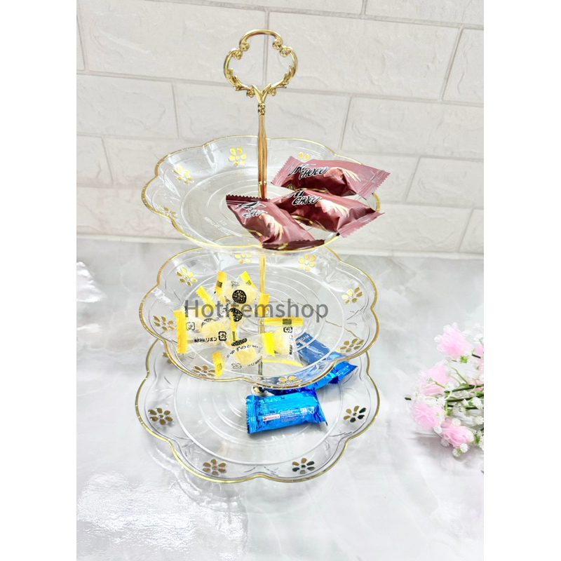 Jual CAKE TRAY PIRING KUE susun 3 tingkat / rak kue akrilik / tatakan kue | Shopee Indonesia