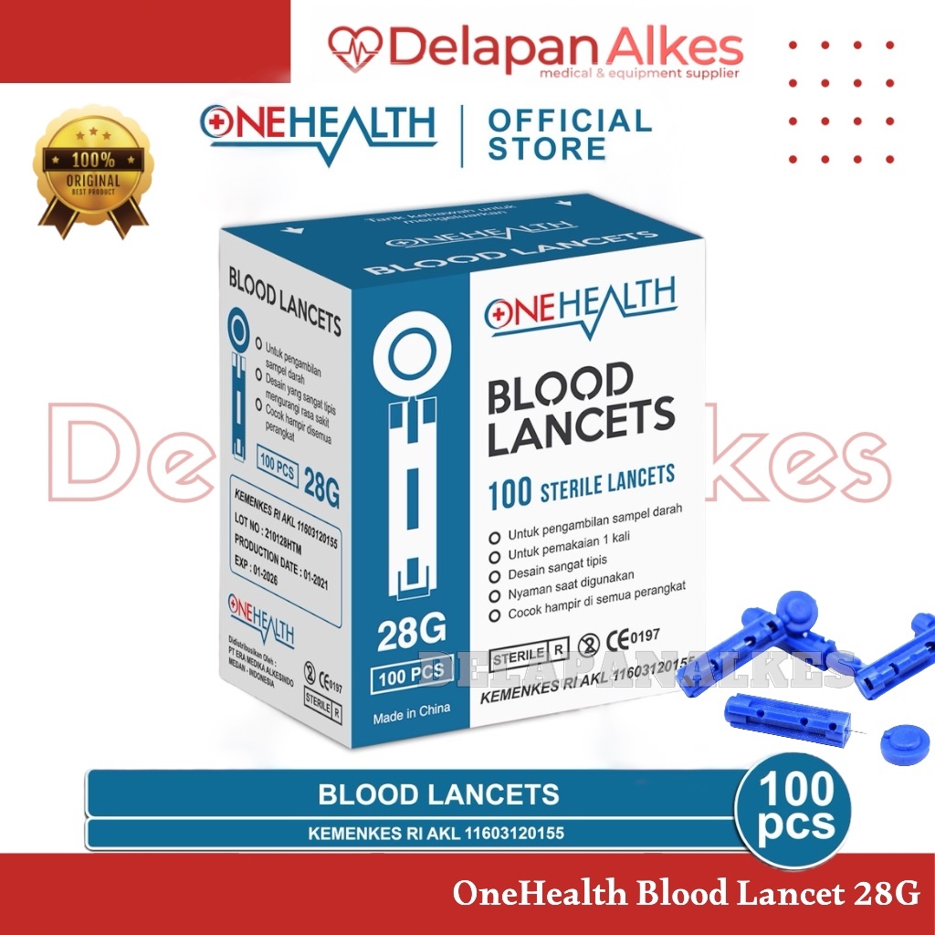 Jual OneHealth Blood Lancet 28G isi 100 Pcs Jarum Bekam Ambil Darah ...
