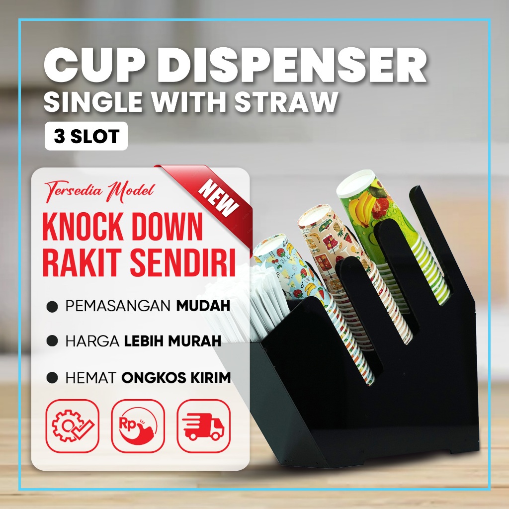 Jual Rak Cup Holder / Rak Paper Cup Akrilik Single Bar With Straw 3 ...