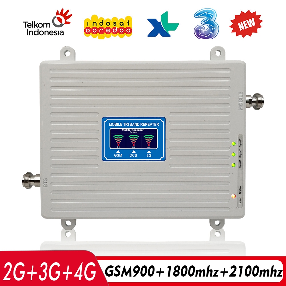 Jual TRIBAND REPEATER PENGUAT JARINGAN LTE HIGH GAIN 70 DBI +27 DBM 900 1800 2100 DAN ADAPTOR ...