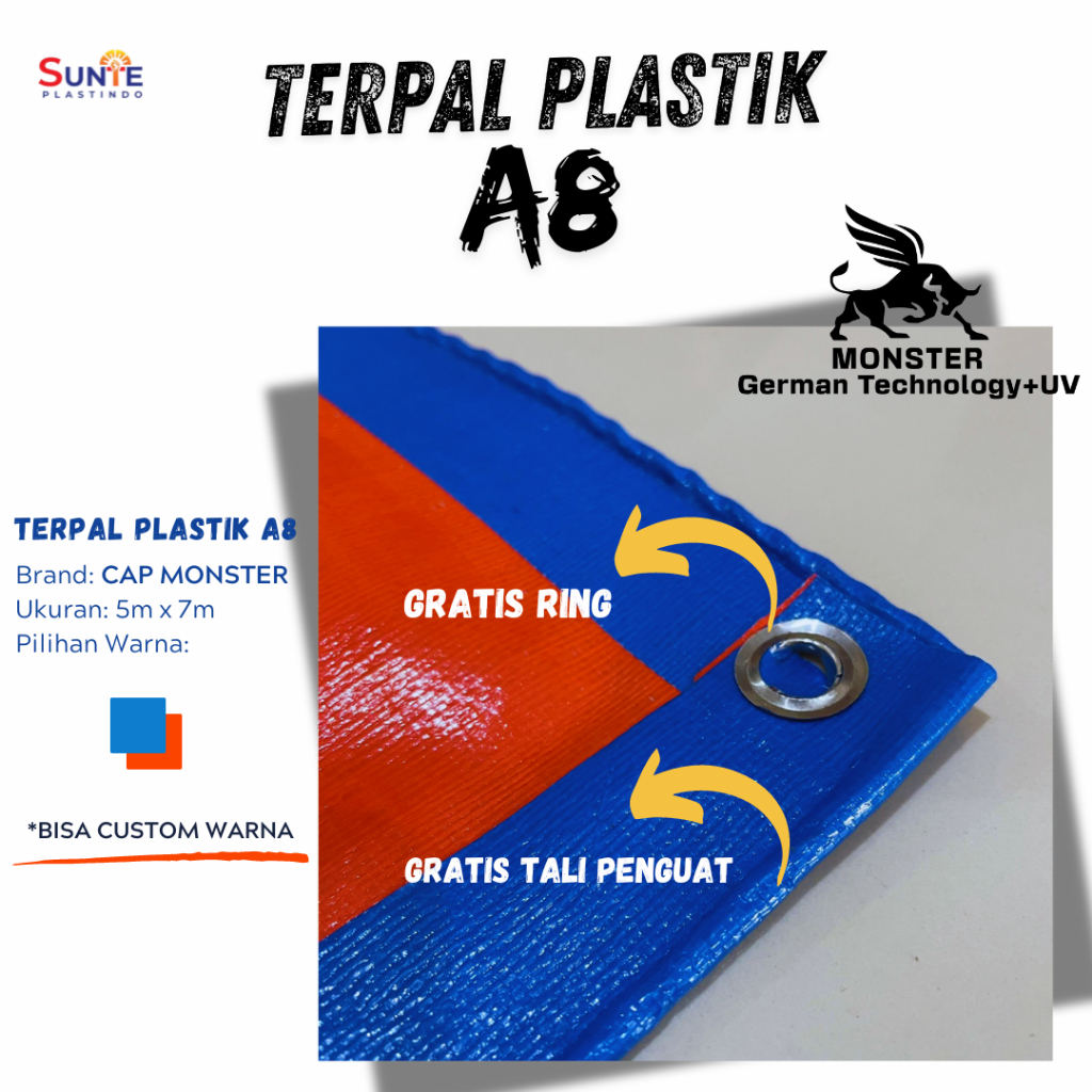 Jual TERPAL PLASTIK A8 CAP MONSTER UKURAN 5m x 7m | Shopee Indonesia
