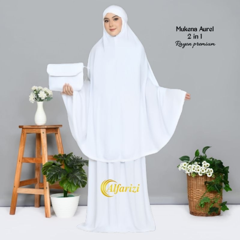 Jual Mukena Rayon 2in1 Putih polos Mukena Aurel super lembut Rayon ...