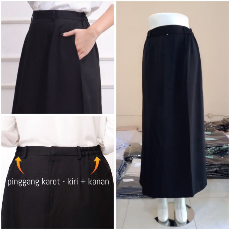 Jual KODE U45H ROK KERJA SEKOLAH HITAM PANJANG MODEL A LINE MAXI SKIRT ...