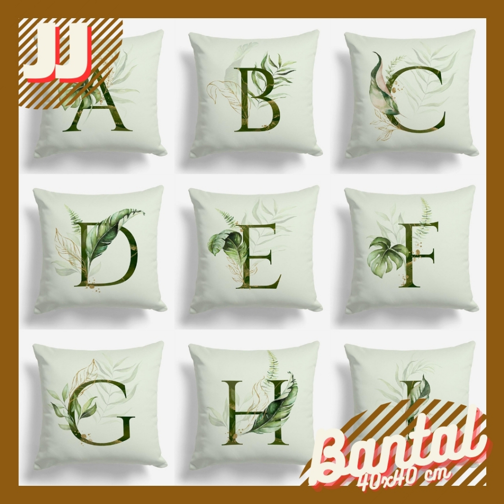 Jual BANTAL SOFA PRINT MOTIF HURUF INISIAL ABJAD MOTIF DAUN A-Z 40X40 ...