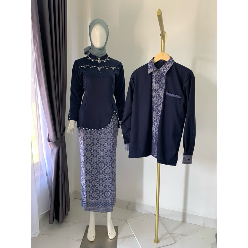 Jual Set Amira Navy mix Songket, baju melayu, kemeja songket pria dan ...