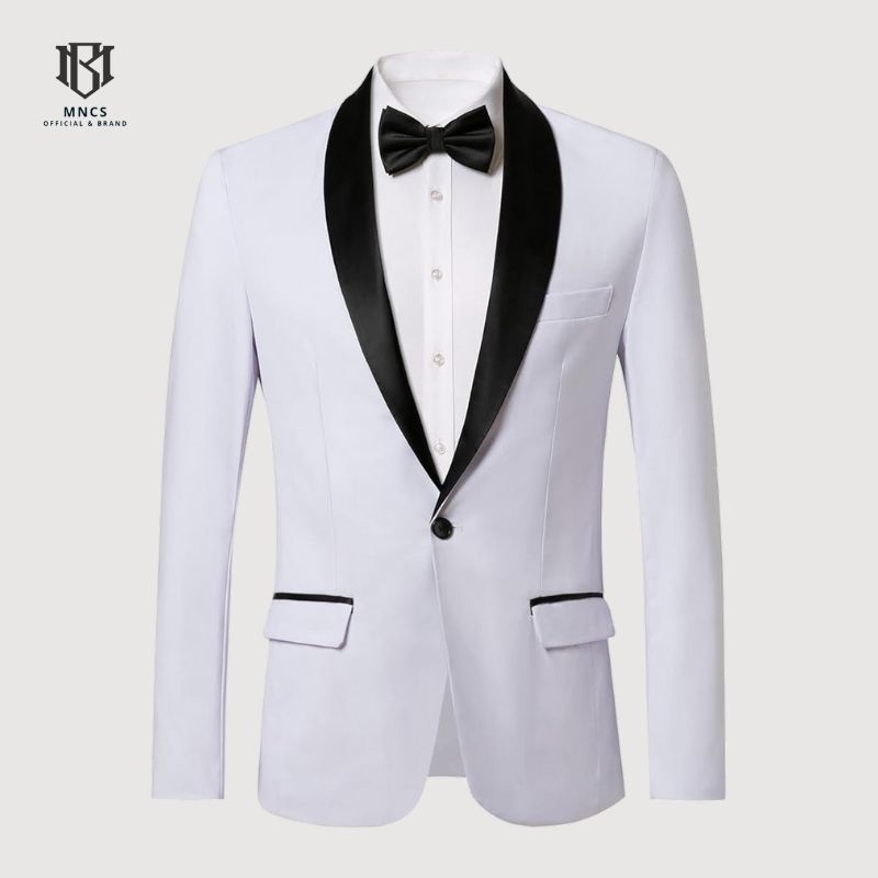 Jual MNCS Men's Suit Jacket White Black V Series Slim Fit Kancing Satu ...