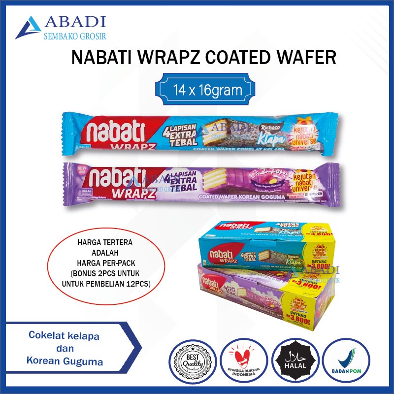 Jual Nabati Wrapz Wafer Cokelat Kelapa & Korean Goguma 1 box 1 pak ...