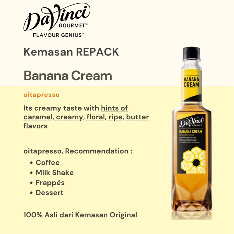 Jual REPACK - Davinci Banana Cream Syrup [30, 50, 100] g | Shopee Indonesia
