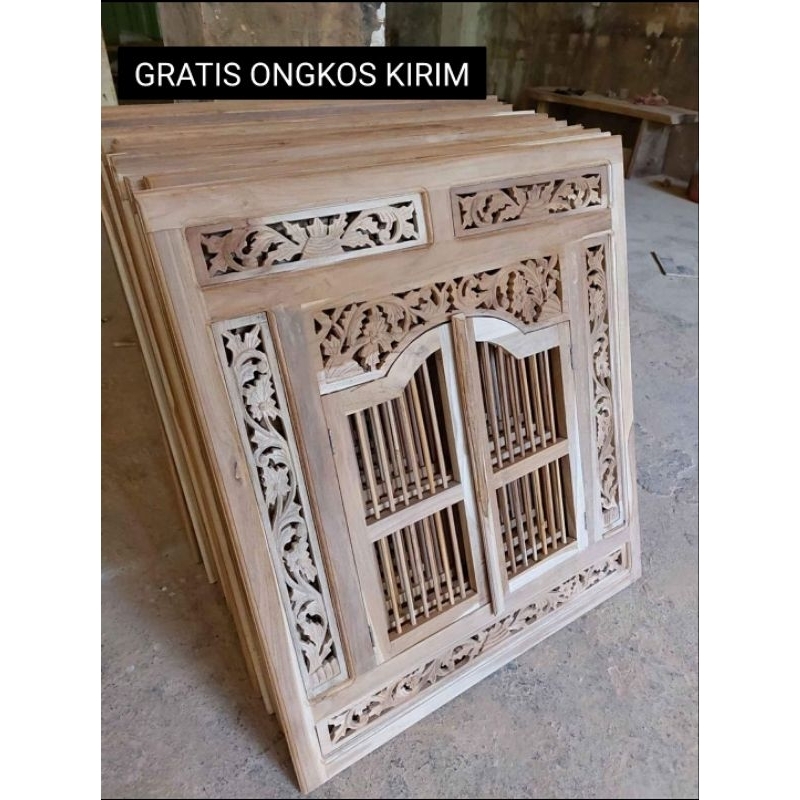 Jual Jendela Krepyak Ukir Kayu Jati 70x80cm | Shopee Indonesia