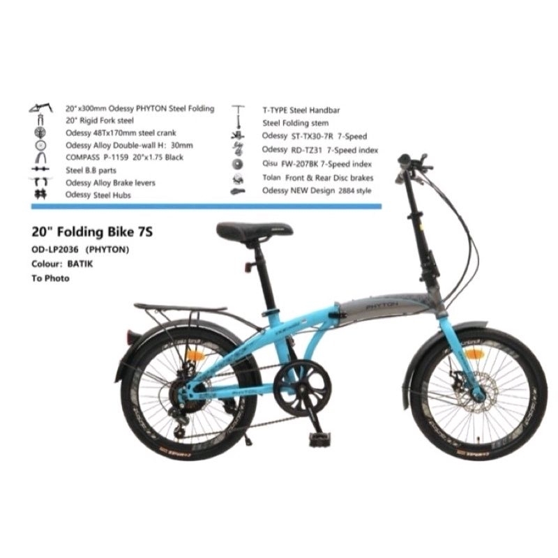 Jual Sepeda Lipat ODESSY PHYTON 20 Inch Terbaru 7 Speed Rem Cakram ...