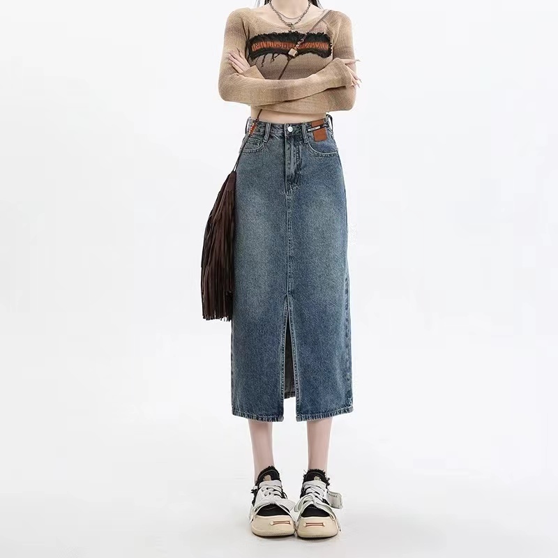 Jual Rok Split Depan Rok Jeans Panjang Rok Korean Style Rok Midi Skirt ...