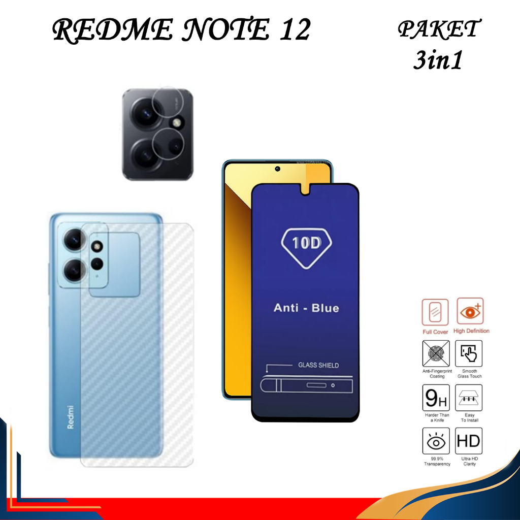 Jual Paket 3in1 Anti gores Xiaomi Redmi Not 12 pro 4G 12S Tempered ...