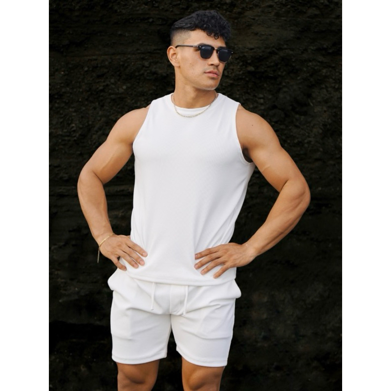 Jual BEACHWELL Tanktop Pria RIB GARIS Putih Hitam Polos - Jimbaran ...