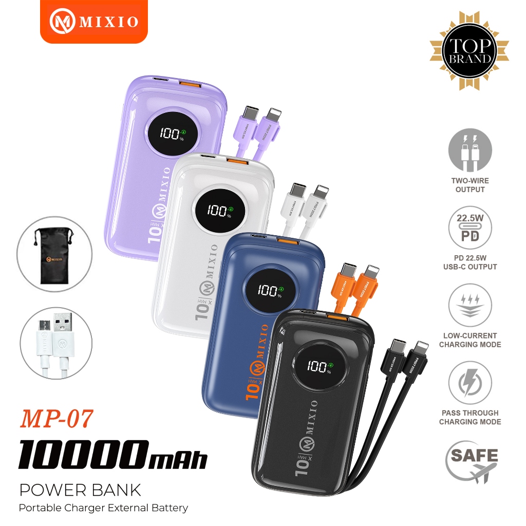Jual MIXIO MP-07 10000mAh Powerbank Mini 22.5W With Kabel Fast Charging ...